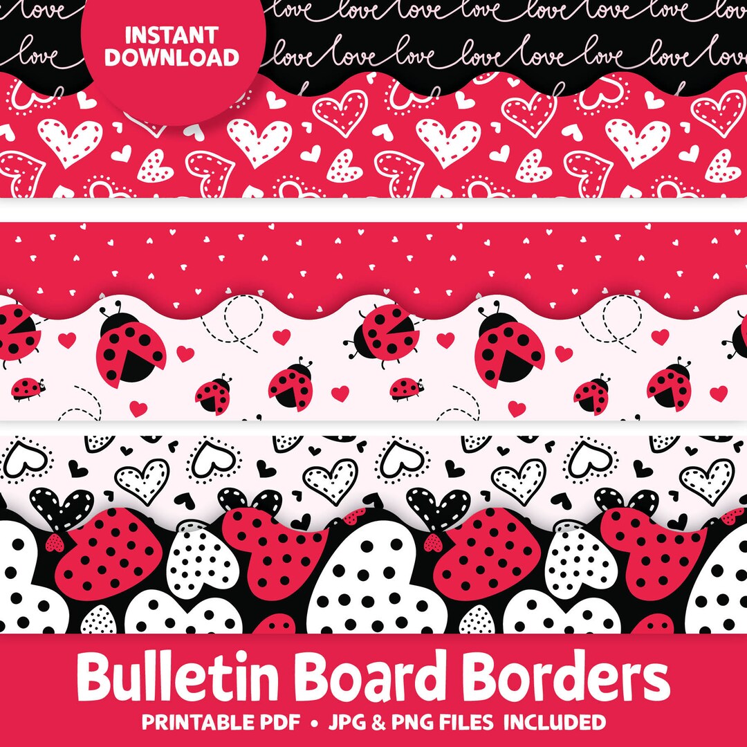 Ladybug Bulletin Board Border Set, Ladybug Bulletin Border, Heart ...