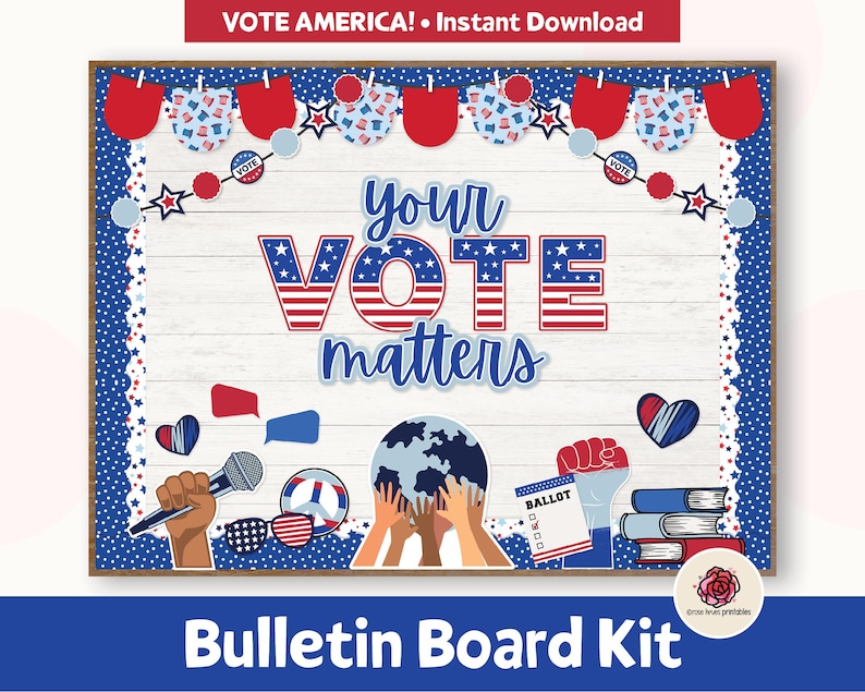 VOTE Themed Bulletin Board Kit, Civic Engagement Classroom Decor ...