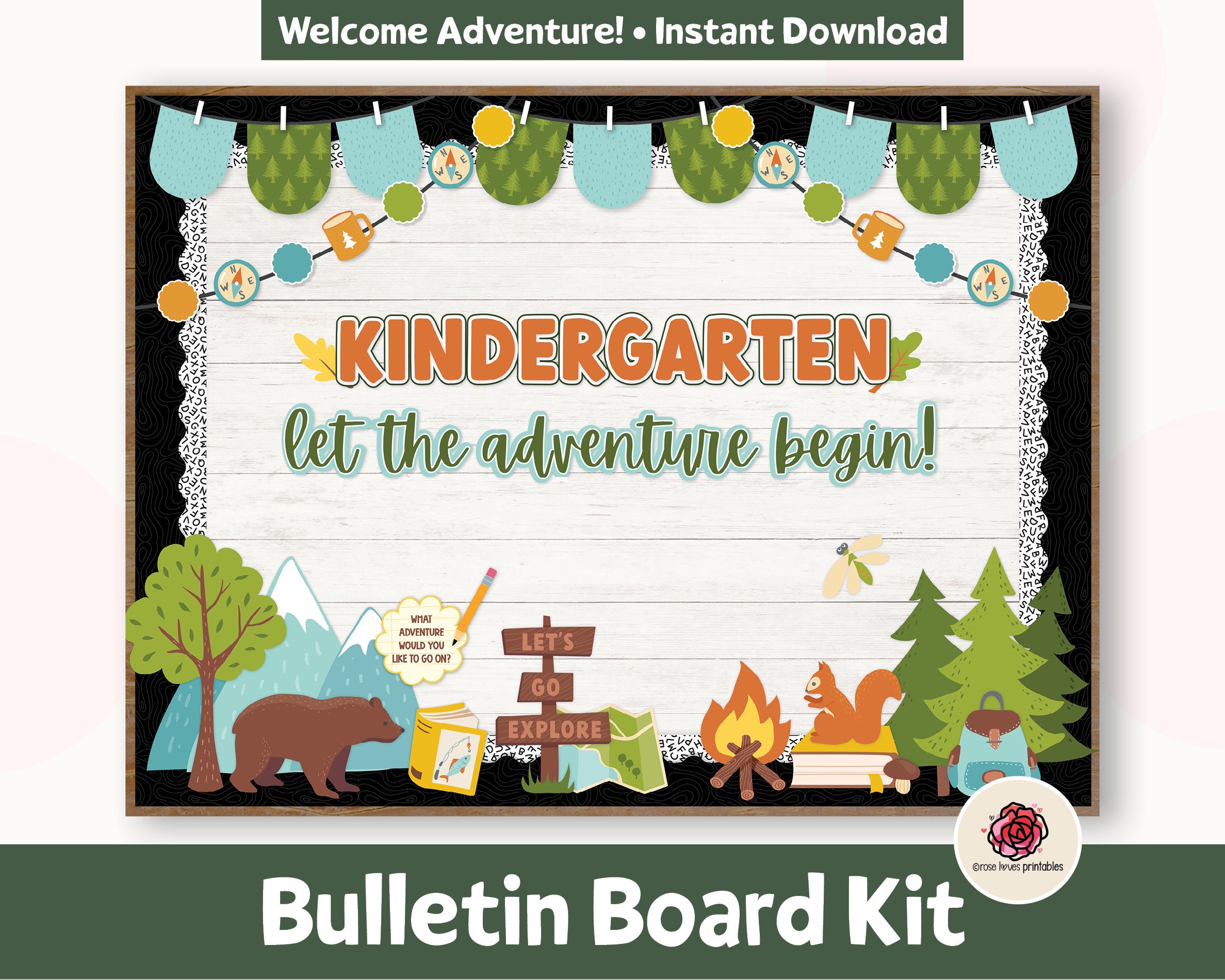 Back to School Bulletin Board Kit, Kindergarten Adventure Printable ...