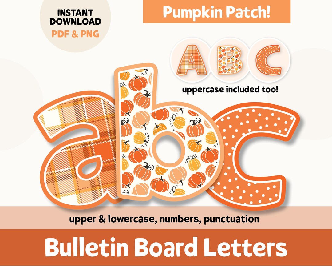 Fall Pumpkin Bulletin Board Letters: Printable Alphabet (PNG, PDF) - Etsy