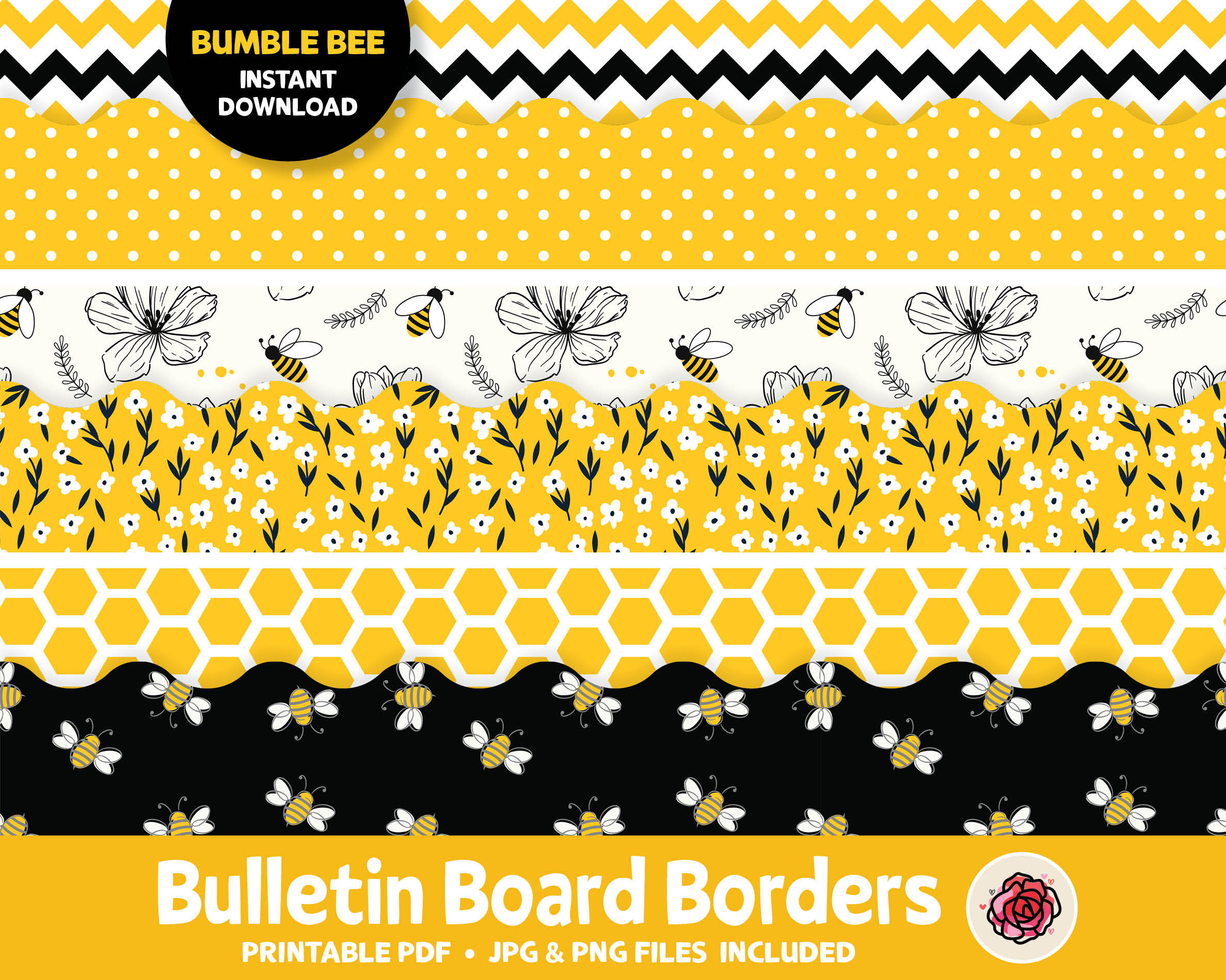 Spring Classroom Bulletin Board Border Set, Bumble Bee Bulletin Border ...