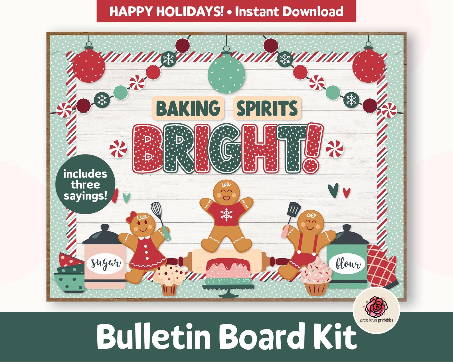 Christmas Bulletin Board Kit, Gingerbread Bulletin Board, Printable ...