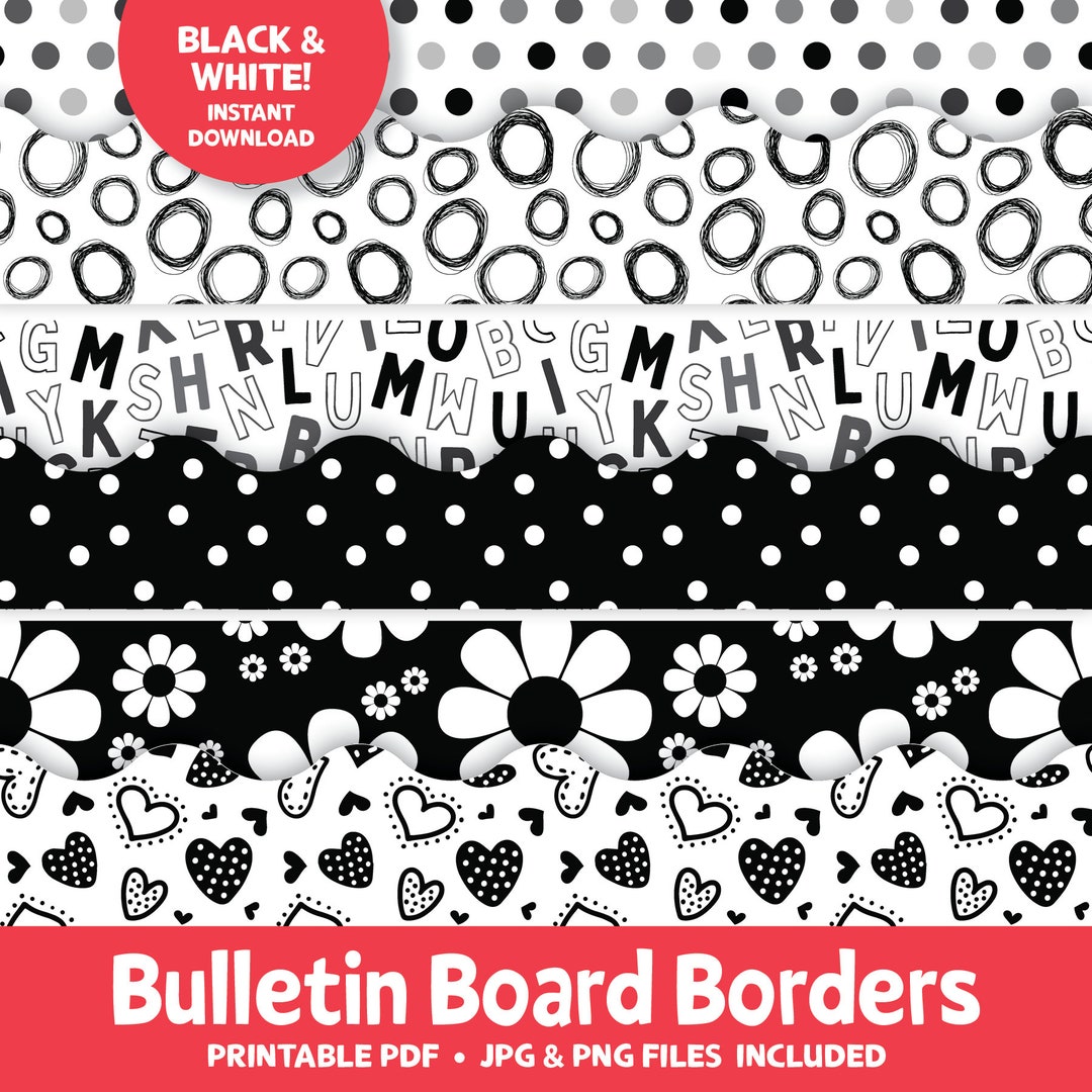 Black Bulletin Border Set, Polka Dot Bulletin Border, Neutral Classroom ...