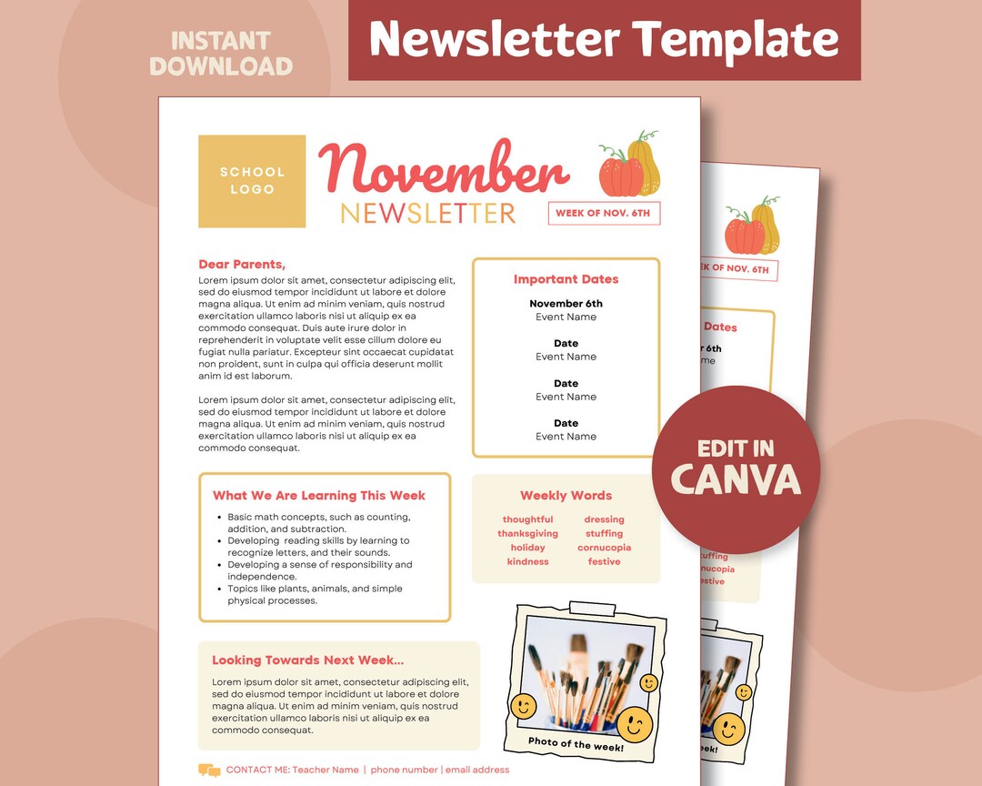 Monthly Classroom Newsletter Template for Parent Communication, Canva ...