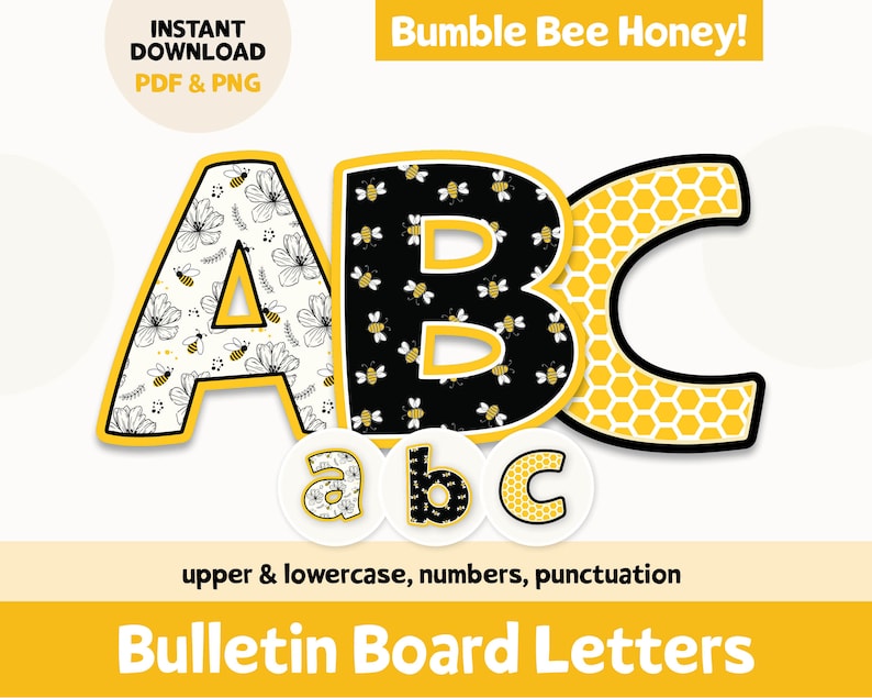 Bumble Bee Bulletin Board Letters, Honeycomb Printable Letters for ...