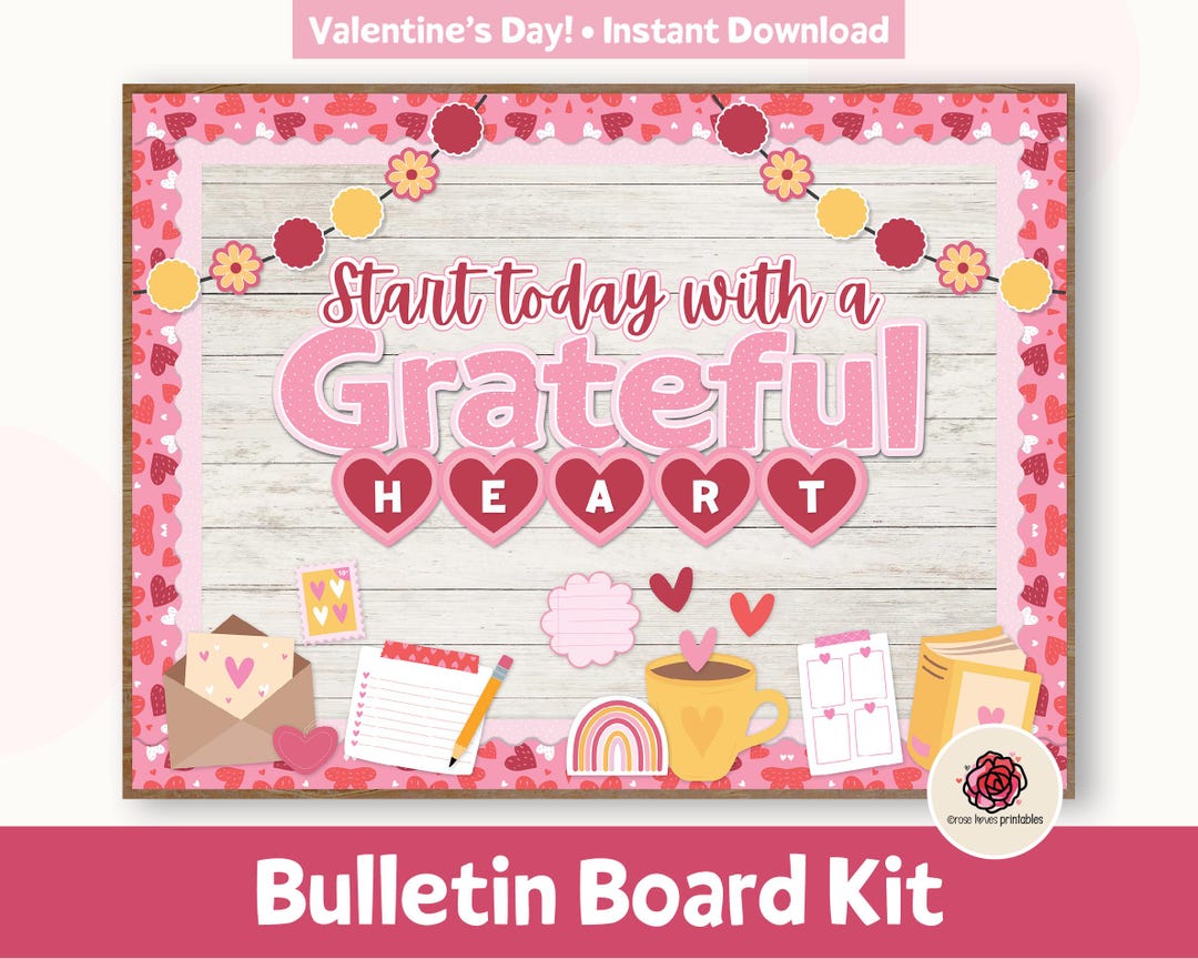 Valentines Bulletin Board Kit, February Printable Bulletin Board for ...