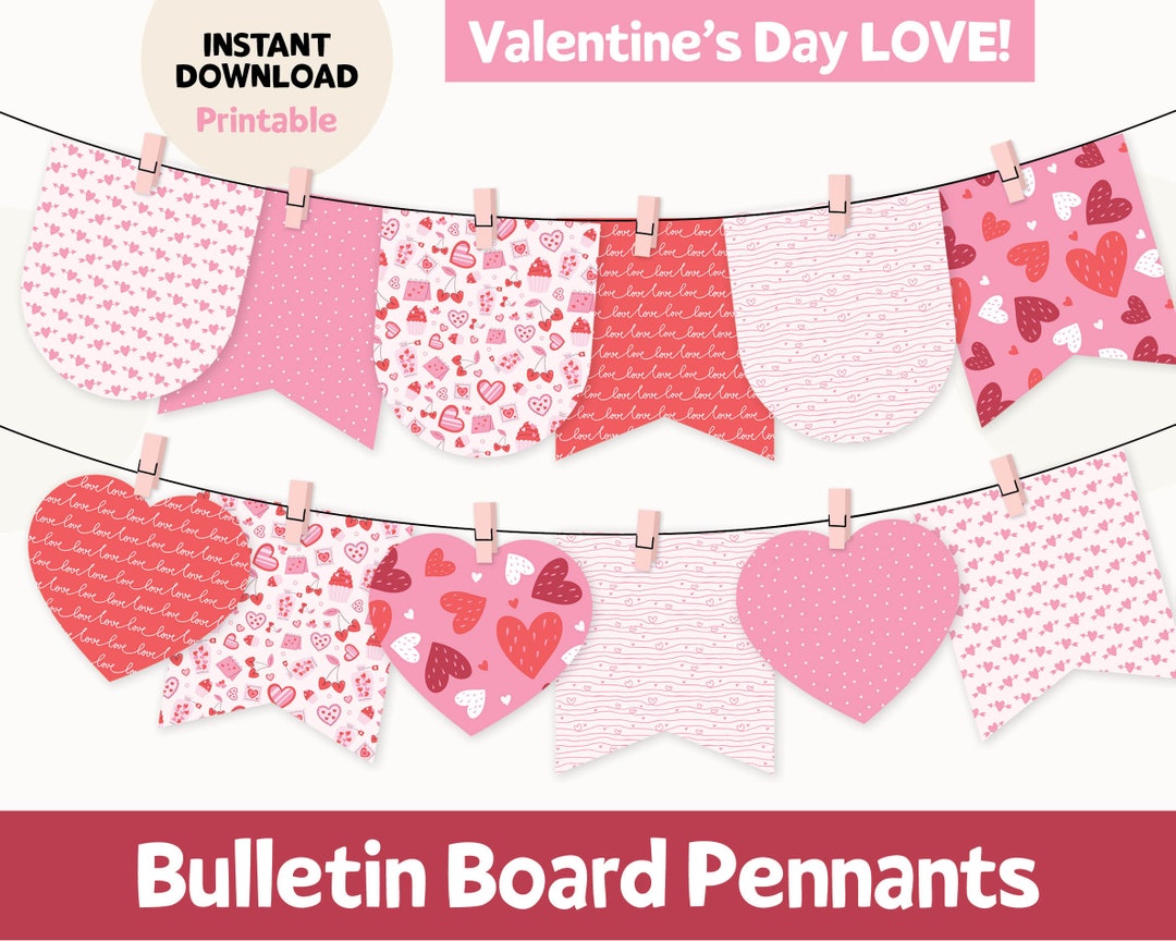 Valentines Bulletin Board Flag Set, Heart Valentine Bulletin Pennant ...