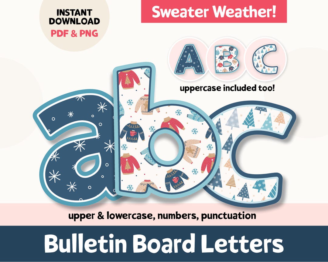 Winter Sweater Bulletin Board Letters: Classroom Decor (PNG, PDF) - Etsy