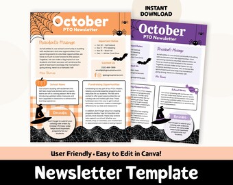 October Newsletter, PTO News, Classroom Newsletter, Canva Template ...