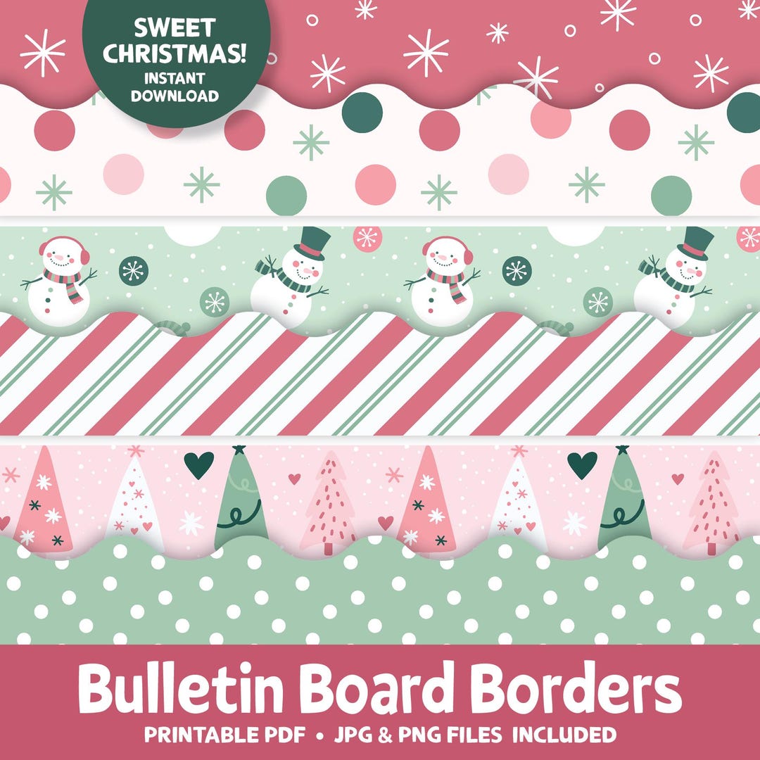 Pink Christmas Bulletin Board Borders: Snowman, Trees (PDF) - Etsy