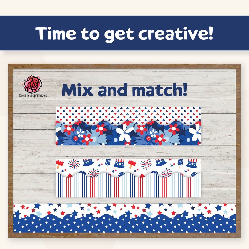 4th of July Bulletin Board Border, Patriotic Bulletin Border, Printable ...