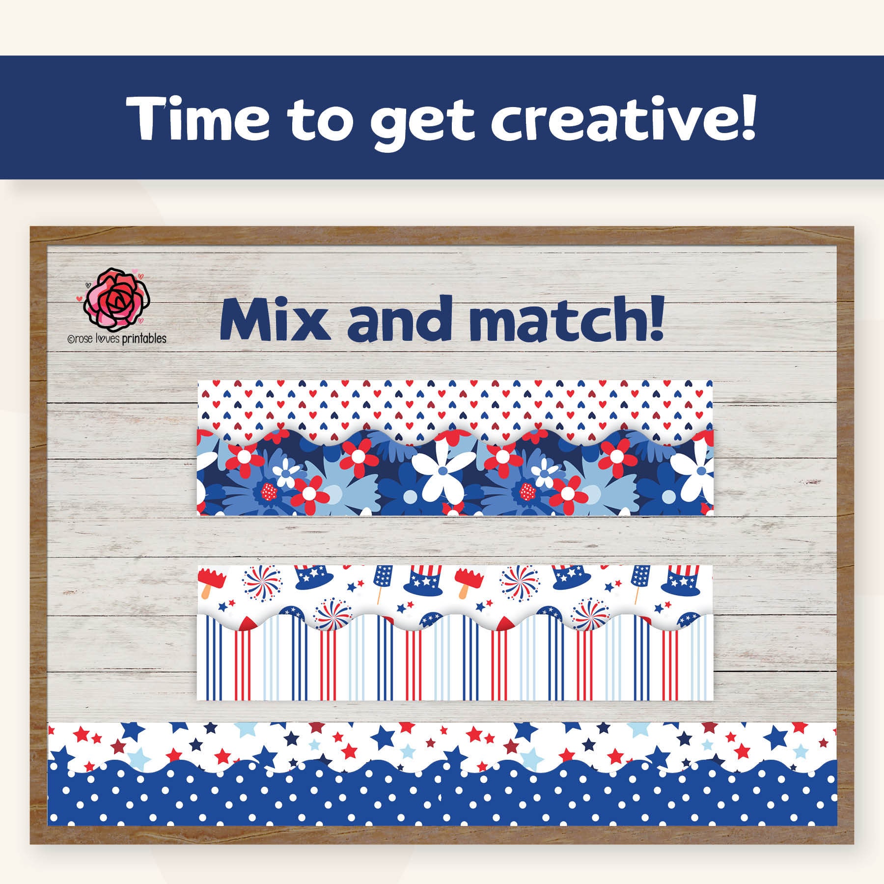 4th of July Bulletin Board Border, Patriotic Bulletin Border, Printable ...