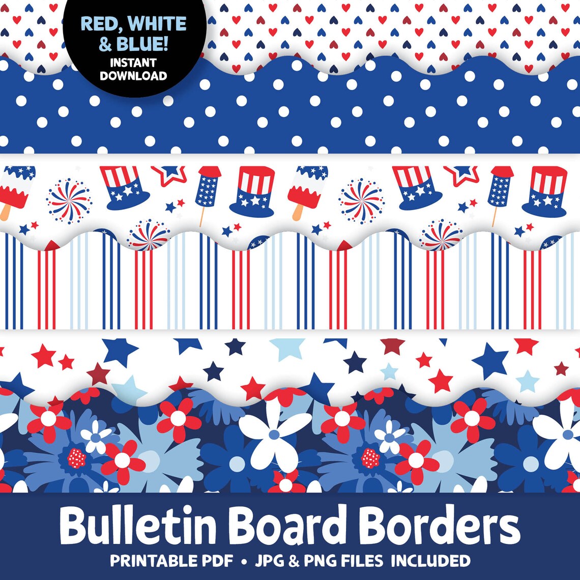 4th of July Bulletin Board Border, Patriotic Bulletin Border, Printable ...