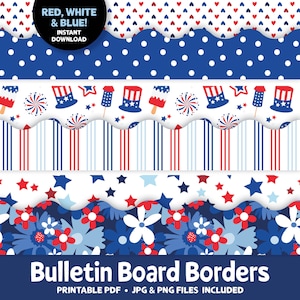 4th of July Bulletin Board Border, Patriotic Bulletin Border, Printable ...