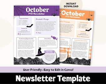 October Newsletter, PTO News, Classroom Newsletter, Canva Template ...