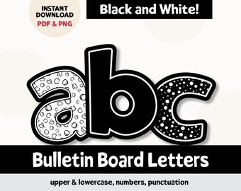 Tiny Flowers Alphabet Clipart, PRINTABLE Bulletin Board Letters, Black ...