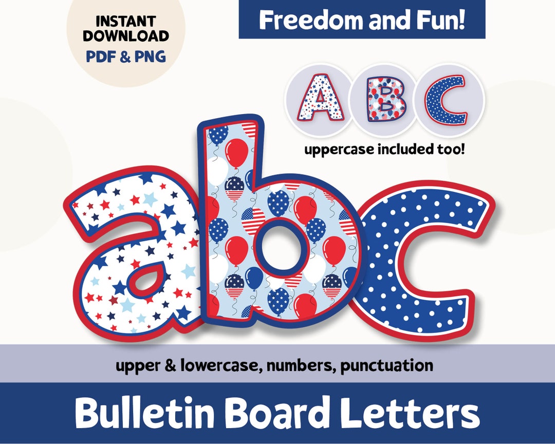 Stars and Stripes Bulletin Board Letters, 4th of July Printable Letters ...
