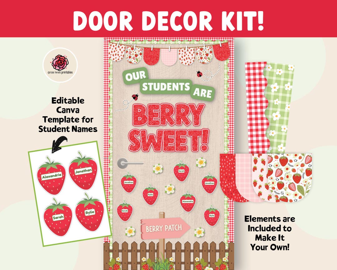 Spring Door Decor for Classroom, Strawberry Door Decor Kit, Summer ...