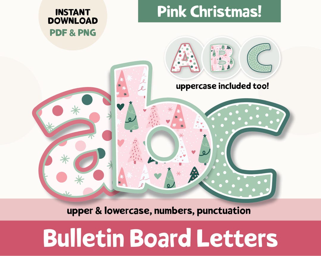 Pink Christmas Bulletin Letters, December Bulletin Board Letters for ...