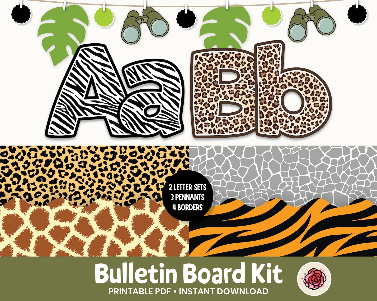 Safari Bulletin Board Kit, Animal Print Bulletin Board Letters ...