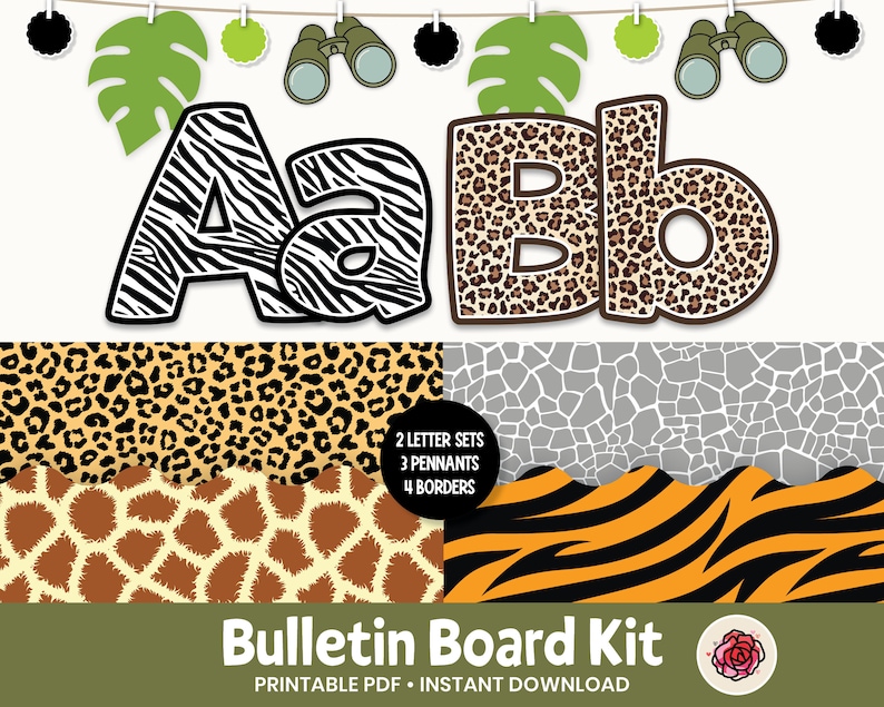 Safari Bulletin Board Kit, Animal Print Bulletin Board Letters ...