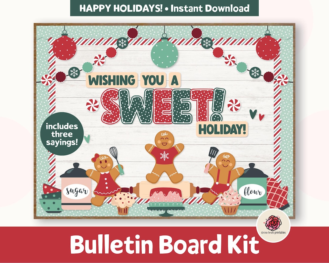 Christmas Bulletin Board Kit, Gingerbread Bulletin Board, Printable ...