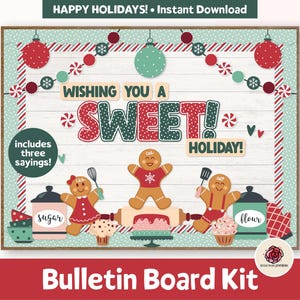 Christmas Bulletin Board Kit, Gingerbread Bulletin Board, Printable ...