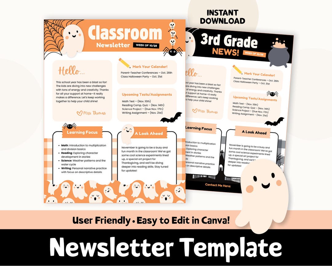 Classroom Newsletter Template Canva, October Teacher Newsletter ...