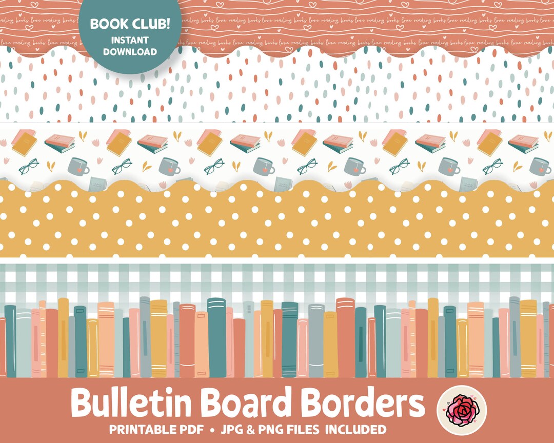Library Bulletin Board Border Set, Book Bulletin Border, Printable ...