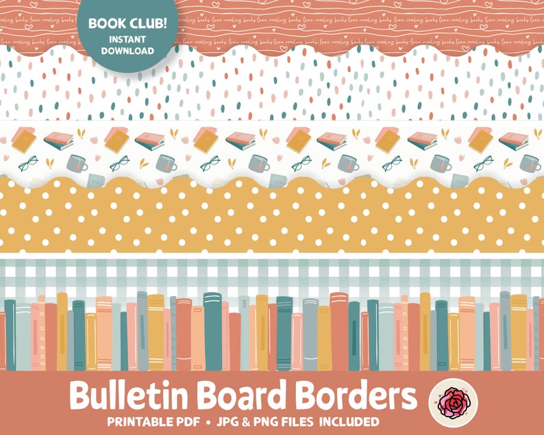 Library Bulletin Board Border Set, Book Bulletin Border, Printable ...