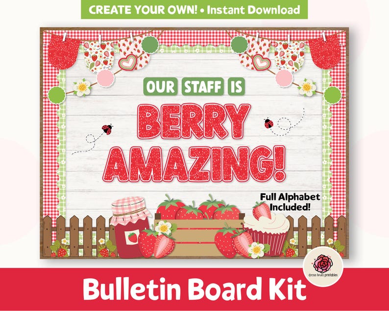 Staff Bulletin Board Kit, Strawberry Bulletin Board Kit for Spring or ...