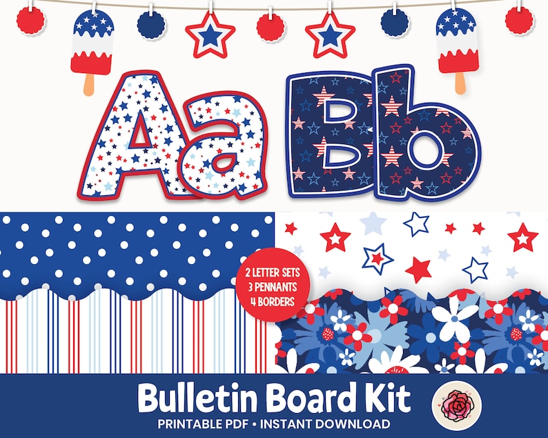 July Bulletin Board Kit, 4th of July Bulletin Board Letters, Printable ...