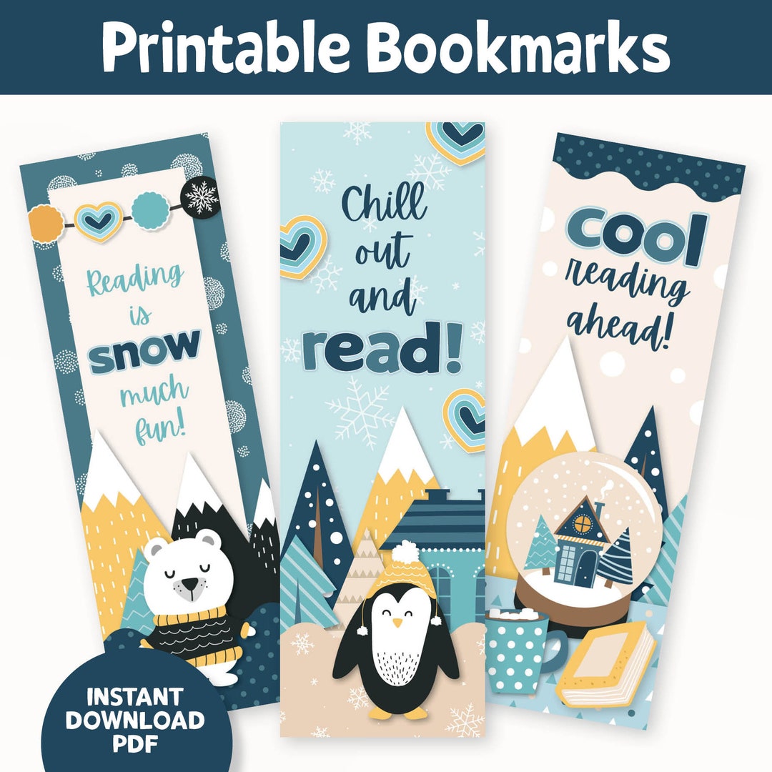 Printable Bookmark Winter Theme Digital Printable Bookmarks - Etsy