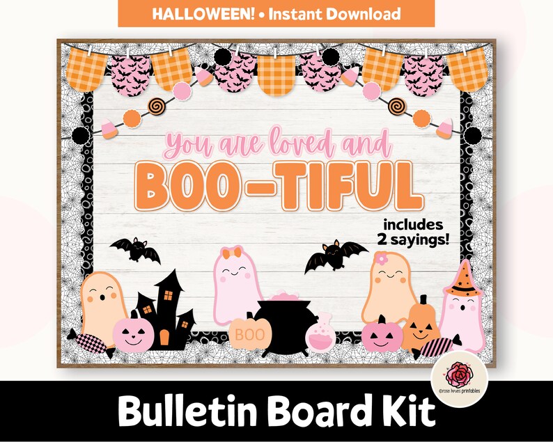 Halloween Bulletin Board Kit, Pink Ghost Retro Halloween Bulletin Board ...