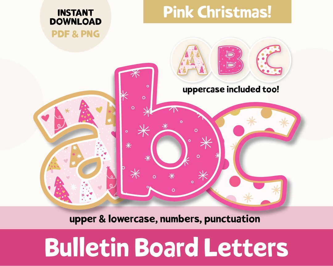 Pink Christmas Bulletin Letters, December Bulletin Board Letters for ...