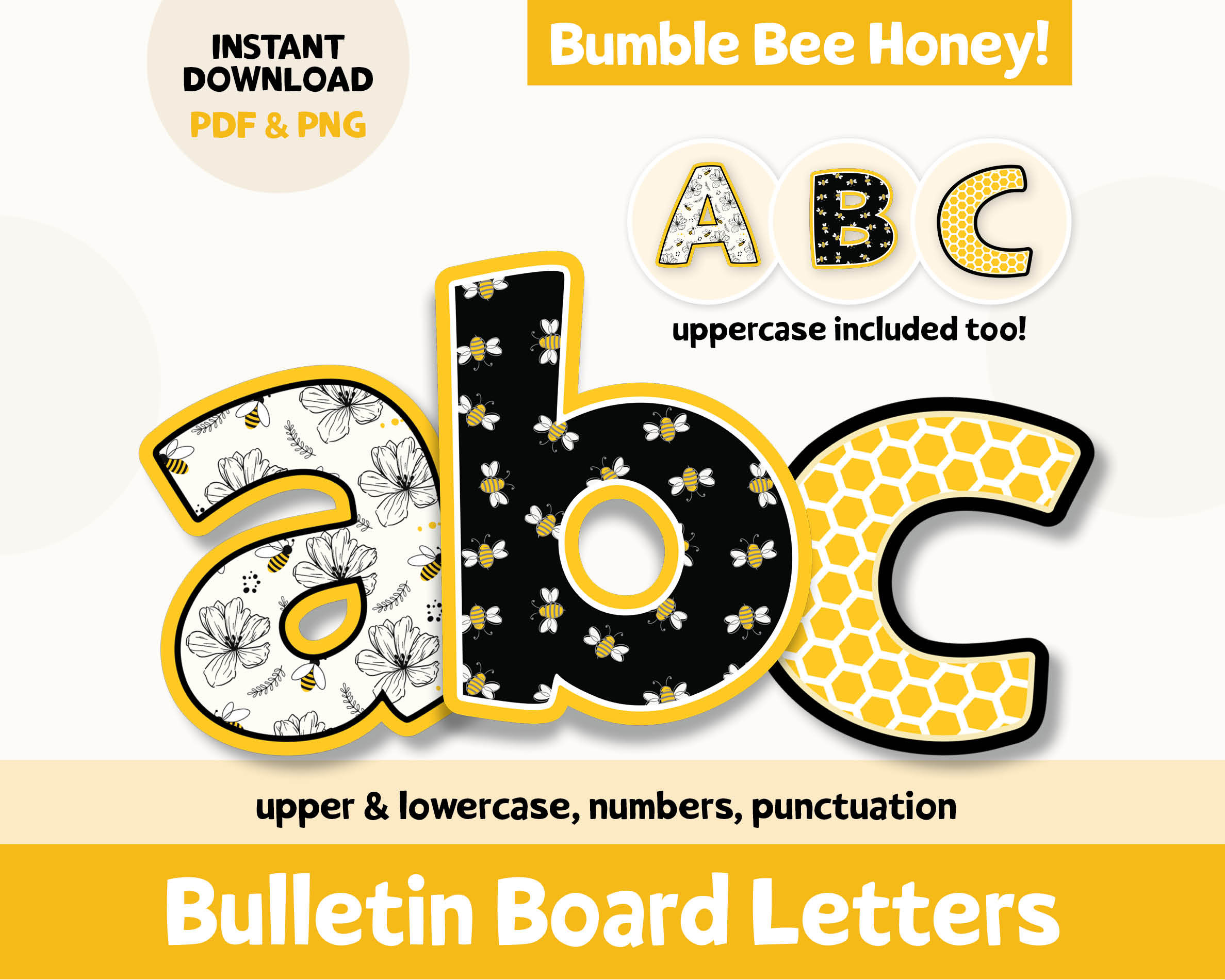 Honeycomb Bulletin Board Letters, Bumble Bee Printable Letters for ...
