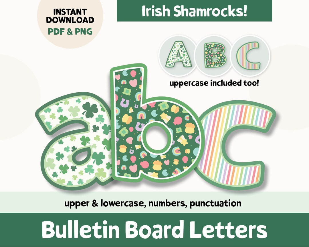St. Patrick's Day Bulletin Board Letters: Shamrock ABC Cutout ...