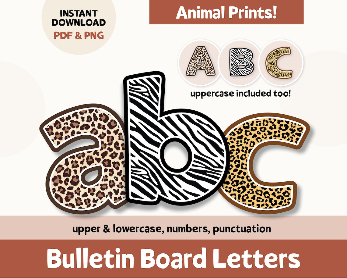 Animal Print Bulletin Board Letters, Safari Printable Letters for ...
