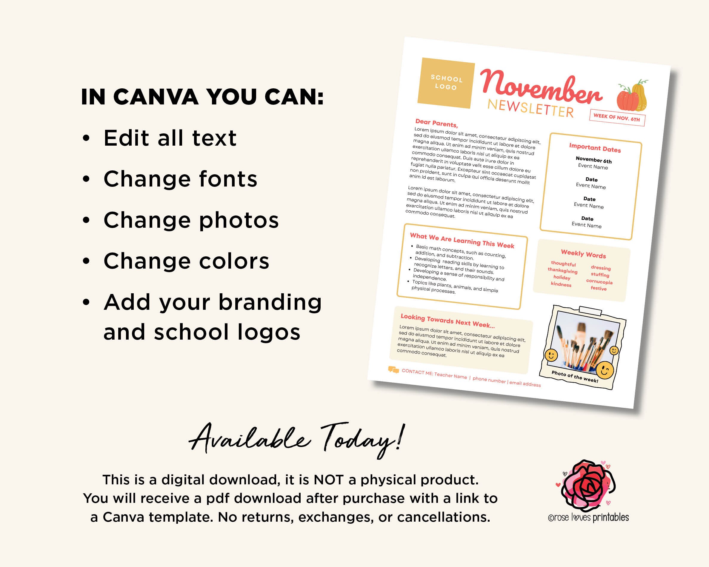 Monthly Classroom Newsletter Template for Parent Communication, Canva ...