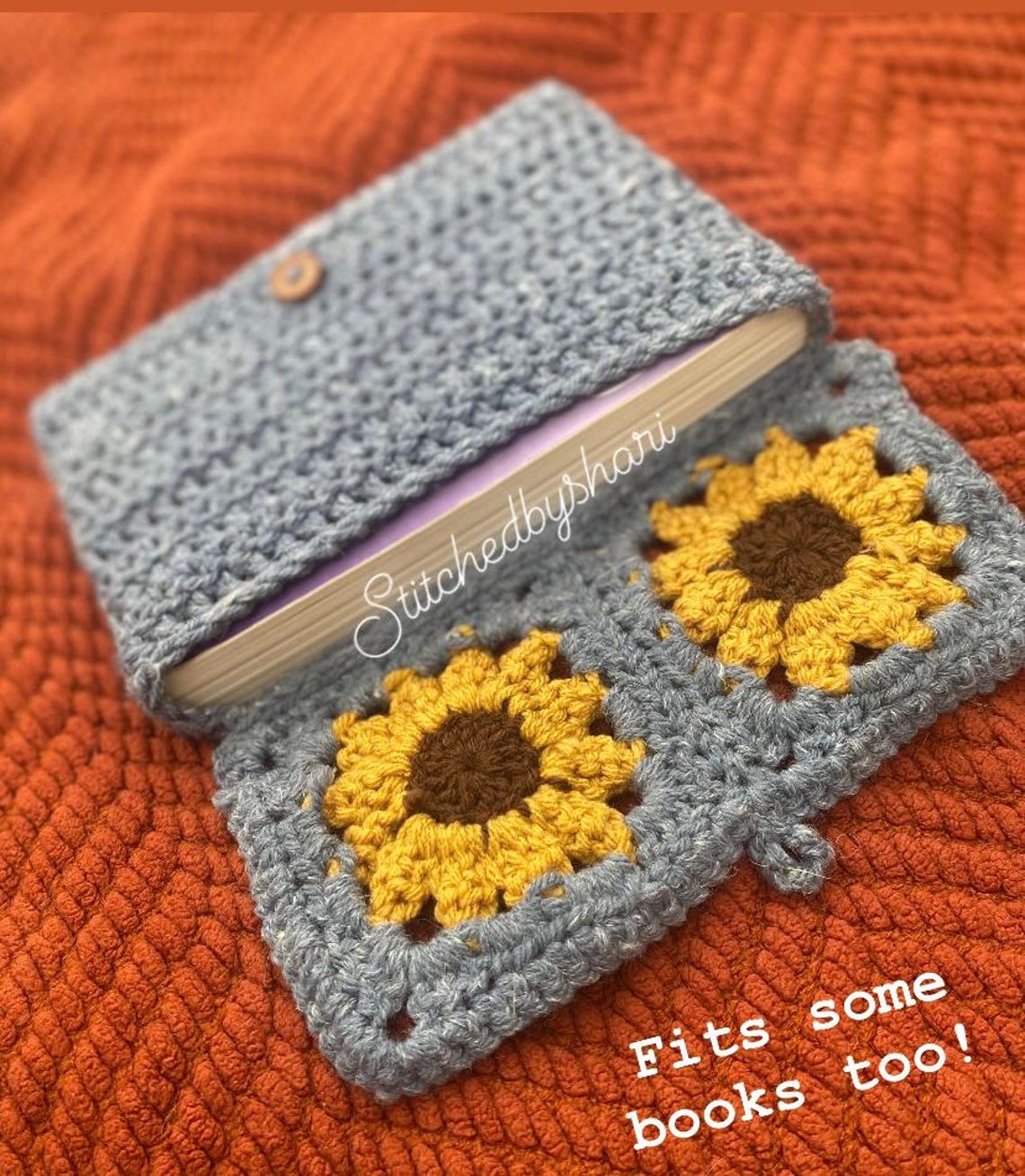 No Sew Sunflower Kindle Kozy/book Sleeve Englishcrochet Pattern PDF ...