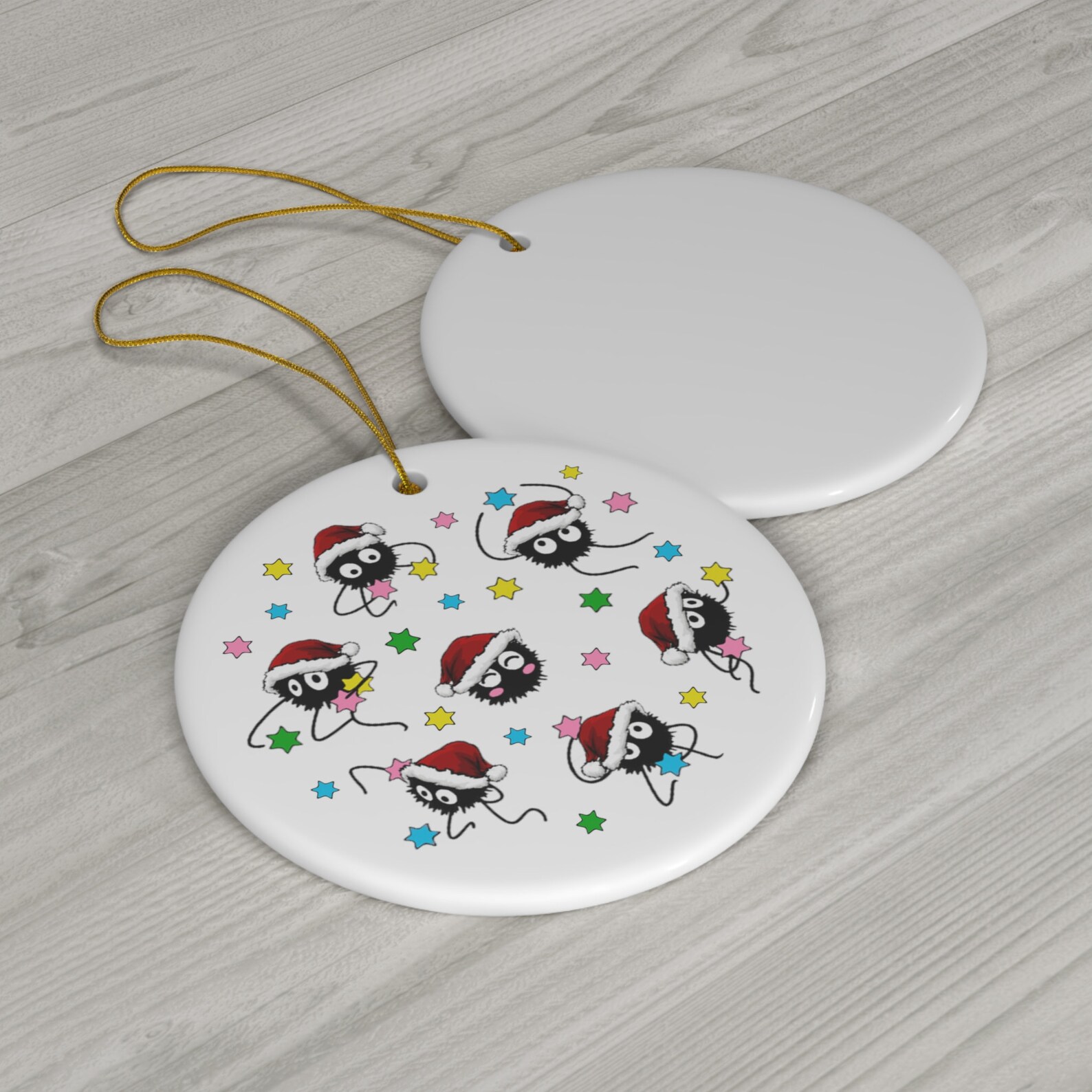 Soot Sprites Christmas Ornament, Santa Hat Anime Xmas Ceramic - Etsy