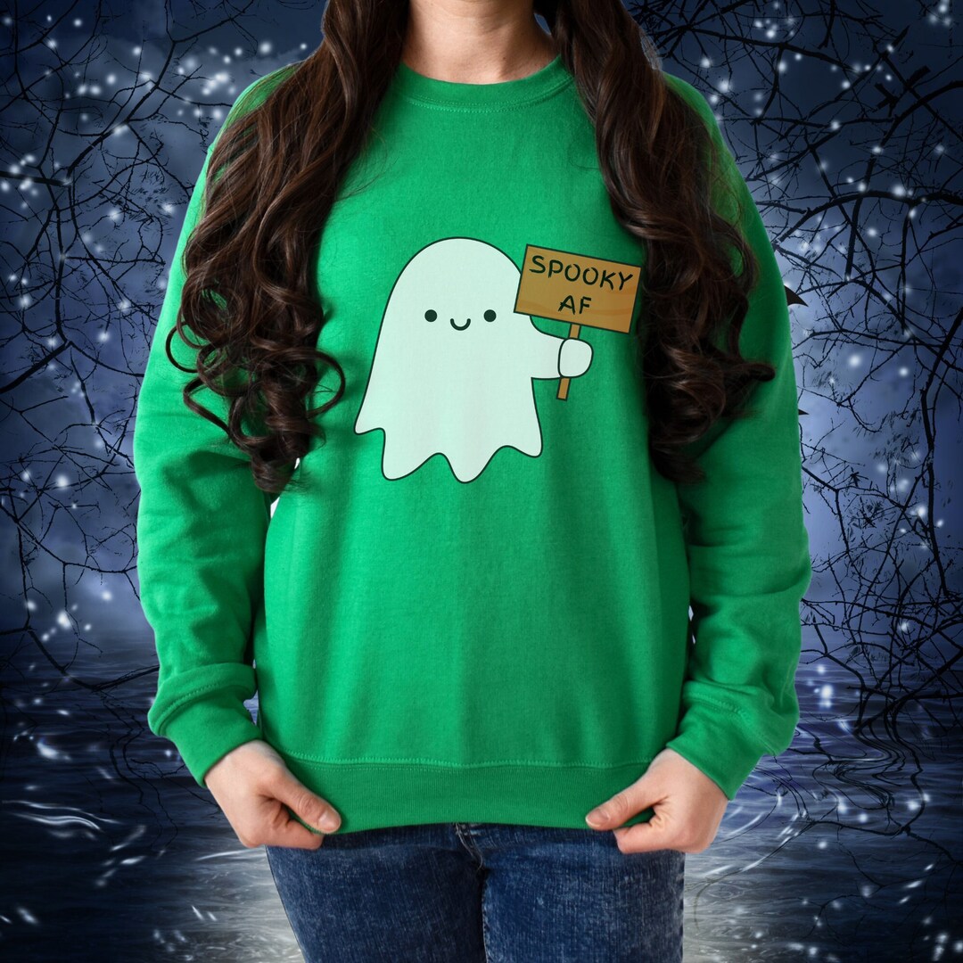Spooky AF Ghost Sign Cute Smiling Ghost Sweater Sign Board Halloween ...