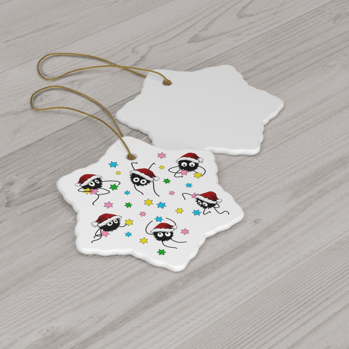 Soot Sprites Christmas Cute Ceramic Ornament Santa Hat Anime Xmas ...