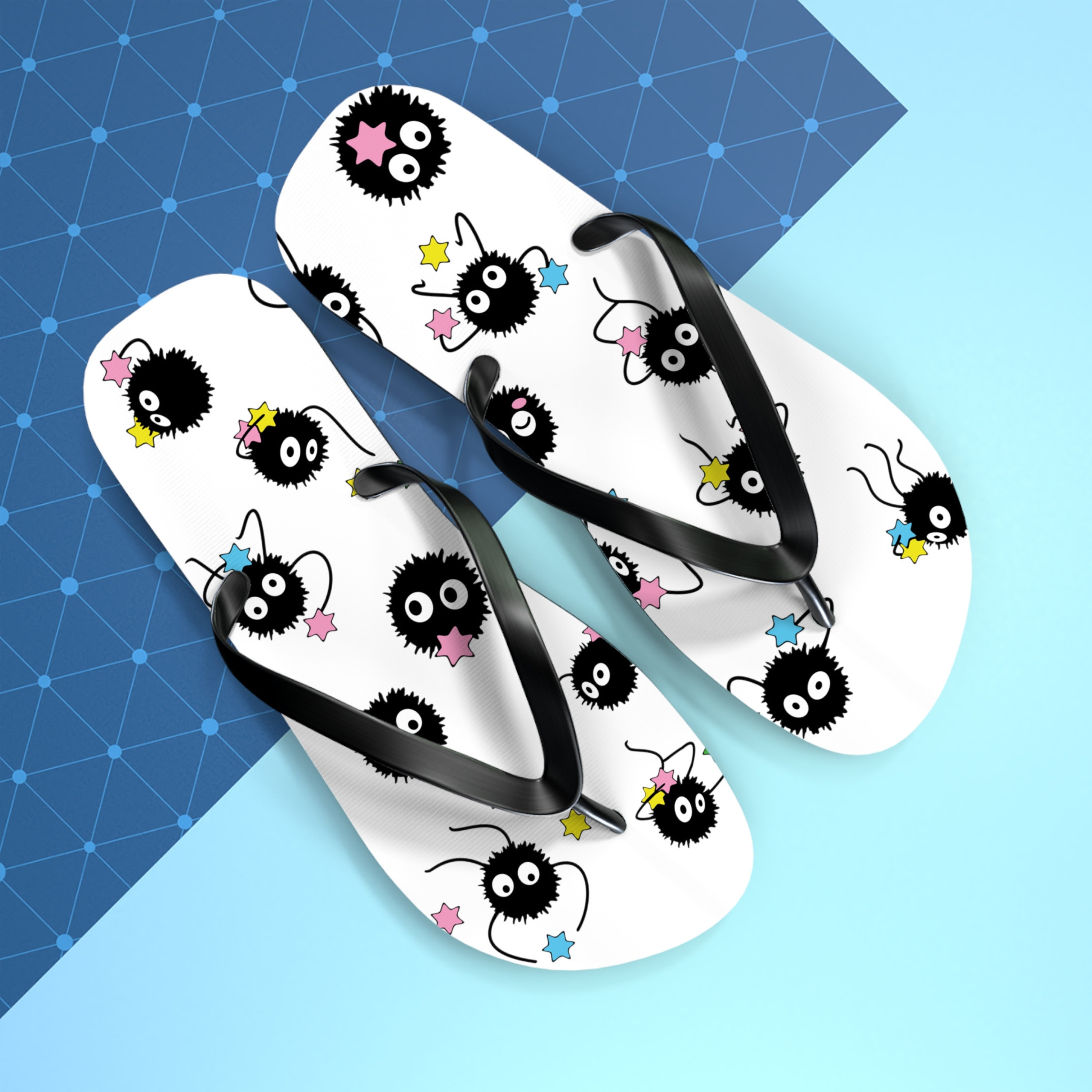 Soot Sprite White Outline Black Flip Flops Cute Summer Fun Beach Wear ...