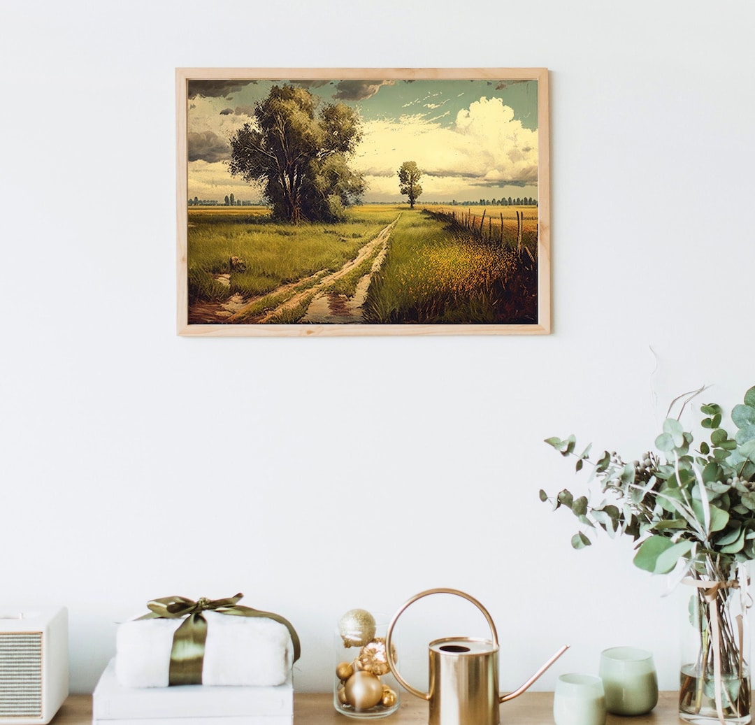 Printable Vintage Field Landscape Painting, Art Print, Country Field ...