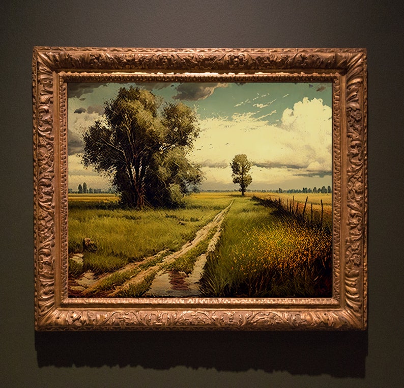 Printable Vintage Field Landscape Painting, Art Print, Country Field ...