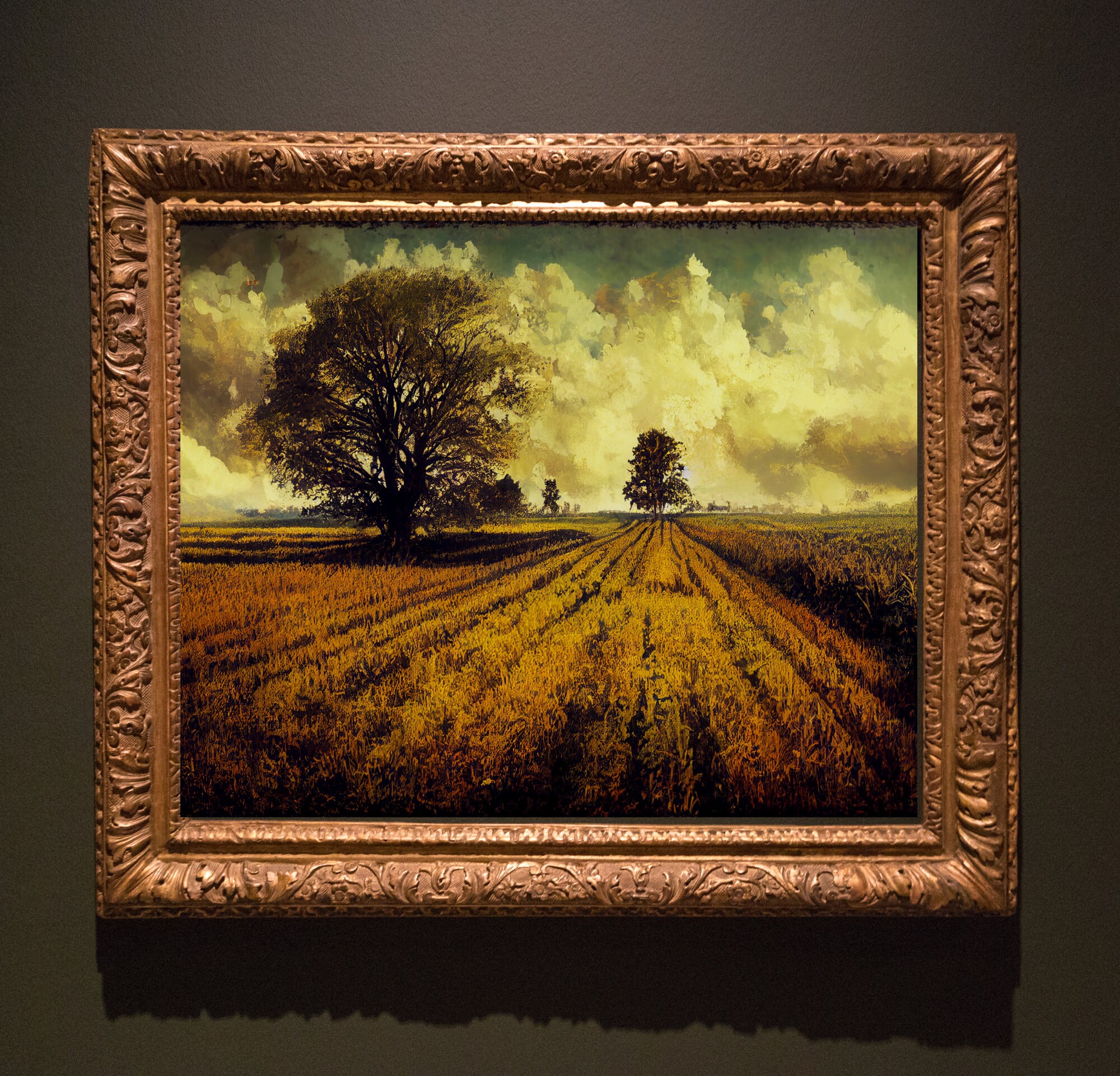 Printable Vintage Field Landscape Painting, Rustic Art Print, Country ...