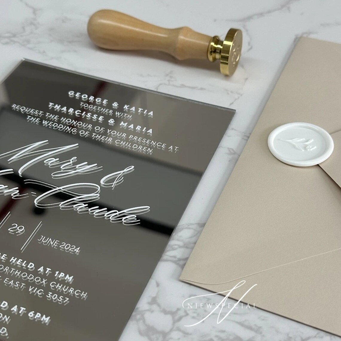 Rectangle Mirror Acrylic Invitation With Wax Seal Envelope - Etsy