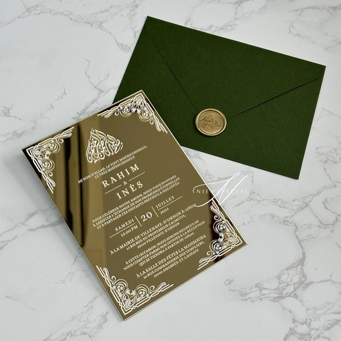 Rectangle Mirror Acrylic Invitation With Wax Seal Envelope - Etsy