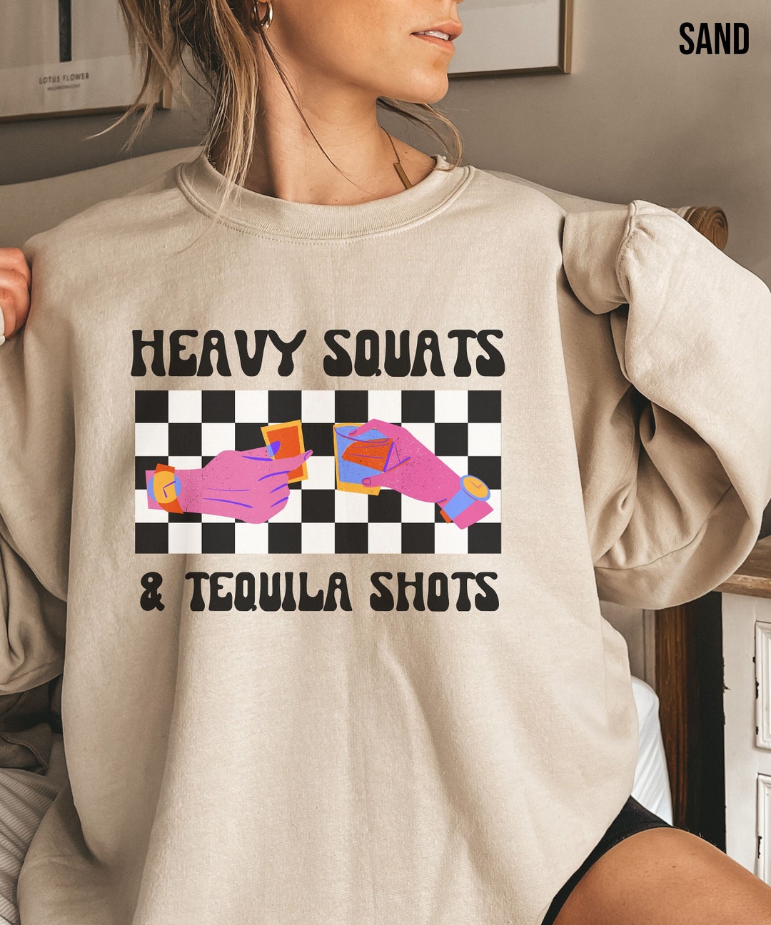 Tequila Sweater Gym Pump Cover Weight Lifting, Checkered Sweatshirt for ...